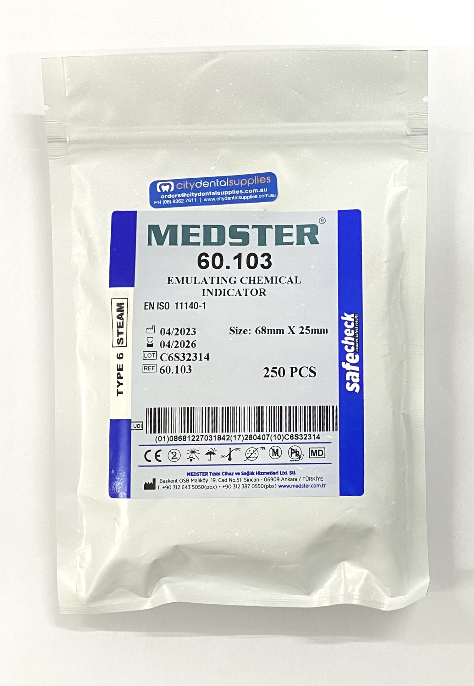 Medster 60.103 Steam Emulating Class 6 134C 3.5min Steril Test Pkt 250 ...