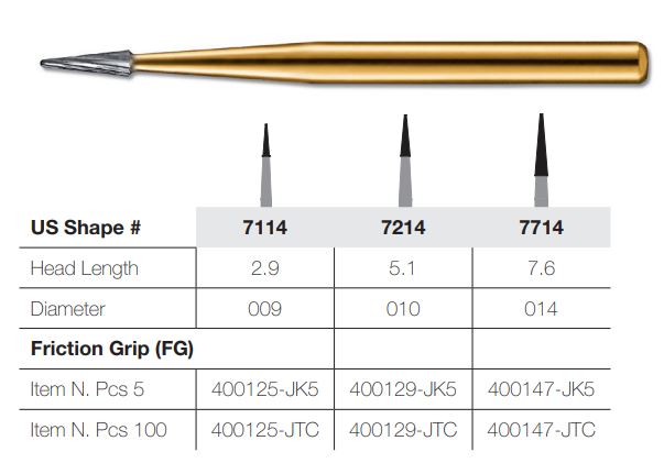 Kerr Jet Bur GOLD Carbide FG #7714/314-014 Tapered Finishing Pkt 5 ...